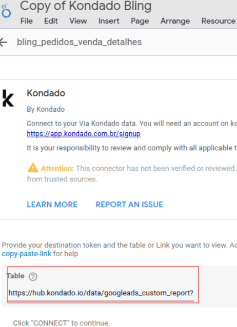 Looker Studio Via Kondado Connection